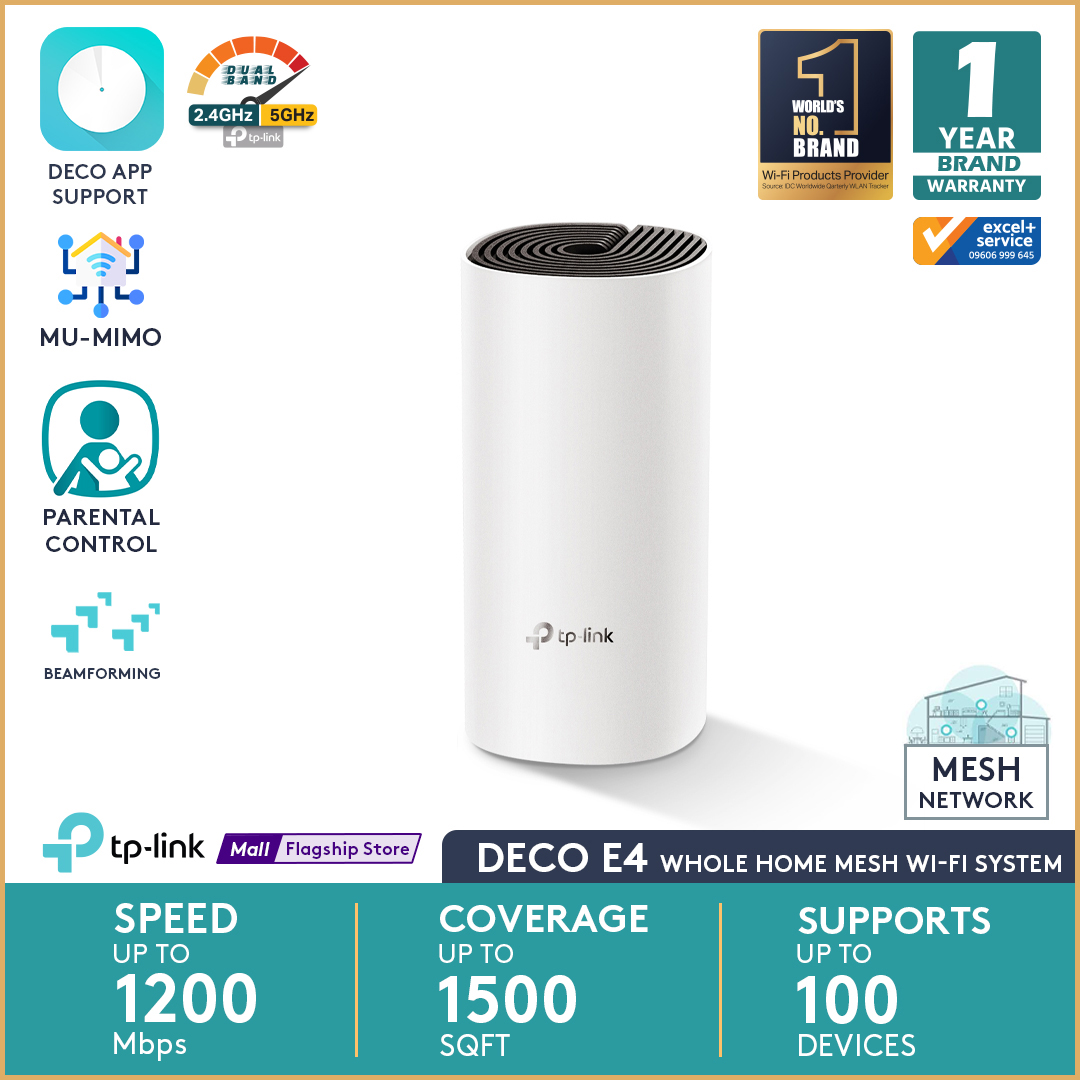 TP-Link Deco E4 (Single pack) Whole Home Mesh Wi-Fi System AC1200 Dual ...